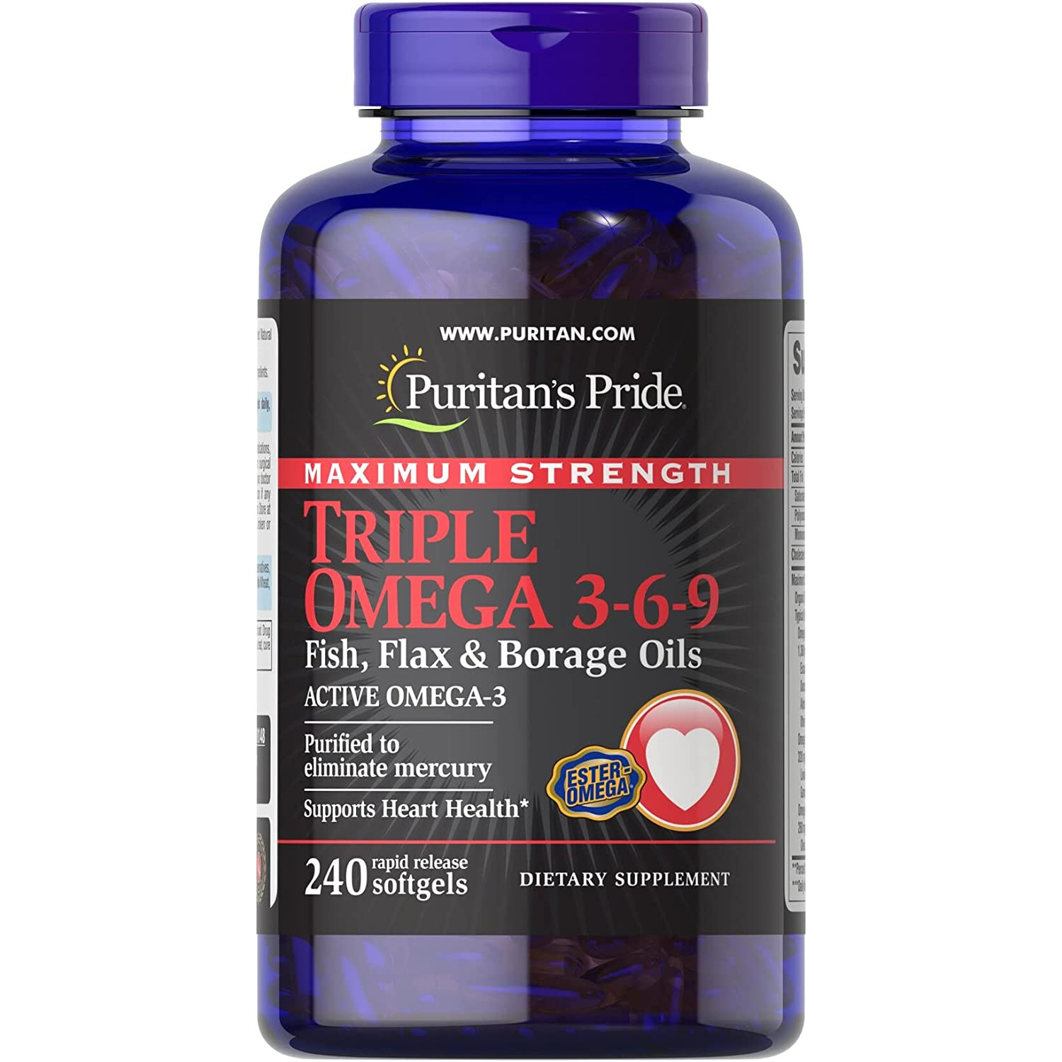 Puritan's Pride. Omega 3 6 9 - 240 capsulas. - Vitaminas y Mas